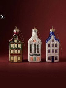Sinsay - Skleněné vánoční ozdoby ve tvaru činžovních domů 3 pack - vícebarevná
