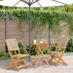 3dílný bistro set béžový polyratan a masivní dřevo 3281792