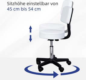 HOMCOM Pracovní stolička Rolovací stolička Otočná stolička s nastavitelnou výškou a opěradlem pro kancelář, bílá Φ35 x H72-84 cm