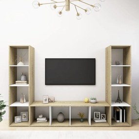 vidaXL TV skříňky 3 ks bílé a dub sonoma 142,5x35x36,5 cm dřevotříska