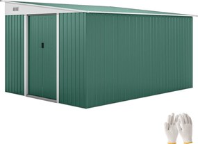 Outsunny Kovový zahradní domek se šikmou střechou a zamykatelnými dvojitými dveřmi 2,8 x 3,45 x 2,01 m, zelený
