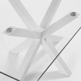 Skleněný jídelní stůl Kave Home Argo 200 x 100 cm s bílou kovovou podnoží
