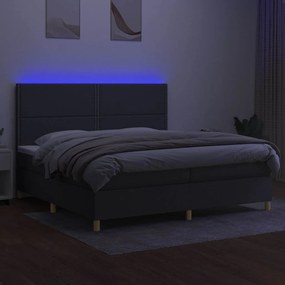 Box spring postel s matrací a LED tmavě šedá 200x200 cm textil 3135382