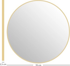 HOMCOM Kulaté Zrcadlo, Koupelnové Zrcadlo, Průměr 70 cm, Kovový Rám, Nástěnné Zrcadlo, Snadná Instalace, pro Ložnici, Obývací Pokoj, Předsíň, Zlaté