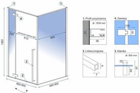 Čtvercový sprchový kout REA FARGO 90x90 cm, zlatý/transparent + vanička Savoy černá