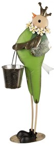 Kovová zelená dekorativní figurka ptáček s kbelíkem - 30*15*83 cm