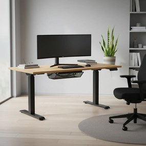Výškově nastavitelný stůl OfficeTech C, 160 x 80 cm, černá podnož, dub zlatý