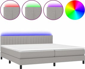 Box spring postel s matrací a LED světle šedá 200x200 cm textil 3133341