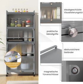 Costway Vysoká kuchyňská skříňka s kolečky a amp; Sklopná dvířka PC Kuchyňská