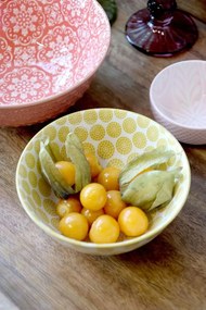 Růžová porcelánová miska s květy uvnitř Arés - Ø 7,5*3,5 cm / 100ml
