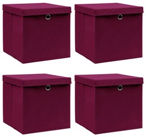 Úložné boxy s víky 4 ks tmavě červené 32 x 32 x 32 cm textil 288342