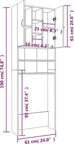 vidaXL Skříňka nad pračku 64 x 25,5 x 190 cm [808426] Barva: Bílá