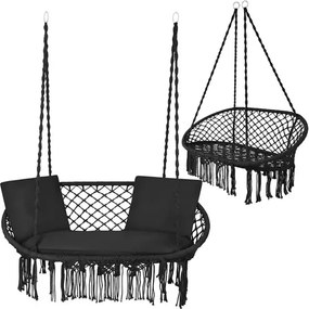 Zahradní dvoumístná černá houpačka Stork's Nest + polštáře