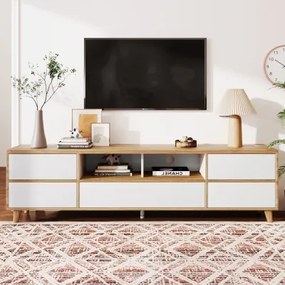 Aosom TV skříňka 175 cm s úložným prostorem pro stylové vybavení obývacího pokoje, bílá dřevěná