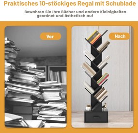 Costway Knihovna 10 Tier Tree Book se zásuvkou na podlaze stojícím úložným