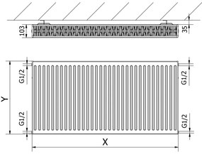 Mexen C22 deskový radiátor 600 x 1400 mm, boční připojení, 2314 W, Bílá - W422-060-140-00