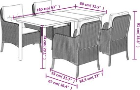 5dílný zahradní jídelní set s poduškami světle šedý polyratan 3212000