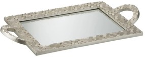 Stříbrný obdélníkový tác se zrcadlem Hexagon - 48*26*4 cm
