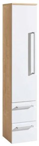 Mereo, Bino, koupelnová skříňka vysoká 163 cm, levá, bílá/dub CN677
