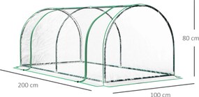 Outsunny Skleník Skleník s dveřmi 200x100x80cm, chladicí rám z oceli a PVC pro pěstování rostlin a zahradu | Aosom.de