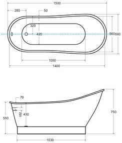 BESCO Volně stojící vana GLORIA Glam - grafit Rozměr vany - 150 × 70 cm - VANPAO15GLAM03