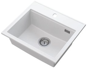Sink Quality Ferrum New 5055, 1-komorový granitový dřez 560x500x210 mm + chromový sifon, bílá, SKQ-FER.5055.WH.X