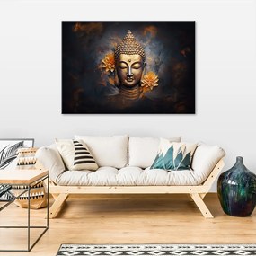 Obraz na plátně, zlatá socha buddhy - 60x40 cm