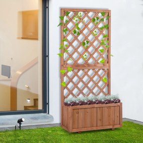 Outsunny vyvýšený záhonový truhlík s mříží 72,5x31,5x149,5 cm z přírodního dřeva pro popínavé rostliny a květiny |