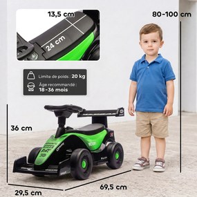 AIYAPLAY dětské odrážedlo F1, odrážedlo s hudebním volantem, tichými koly a úložným prostorem, 18-36 měsíců, zelené