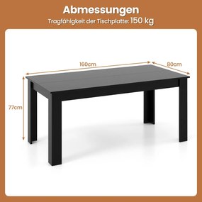 Costway 160 cm dlouhý rozkládací jídelní stůl moderní s místem až pro 8 osob
