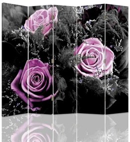 Ozdobný paraván Růže Květiny - 180x170 cm, pětidílný, obustranný paraván 360°