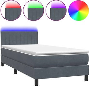 Box spring postel s matrací a LED tmavě šedá 80x220 cm samet 3317098