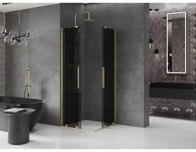 Mexen Velar Duo, sprchový kout s posuvnými dveřmi 90 x 90 cm, 8mm šedé sklo, zlatá matná, 871-090-090-42-55