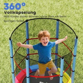 HOMCOM Dětský Trampolín, Ø140 cm Trampolín pro Děti s Ochrannou Síťí, Zahradní Trampolín pro Děti ve Věku 3-6 Let, Vnitřní, Vícebarevný