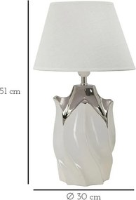 Bílá/ve stříbrné barvě keramická stolní lampa s textilním stínidlem (výška 51 cm) Shiney – Mauro Ferretti