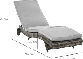 Outsunny polyratanové lehátko zahradní lehátko s polštářem 5-stupňově nastavitelné zahradní nábytek ve tvaru S kovově šedý 207 x 70 x 70 cm |