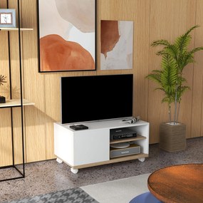 HOMCOM Moderní TV Stánek na Kolečkách pro Televize do 42 Palců - TV Stánek do Obývacího Pokoje s 1 Dvéřmi a 2 Úložnými Policemi 80x45x39,5 cm Bílý