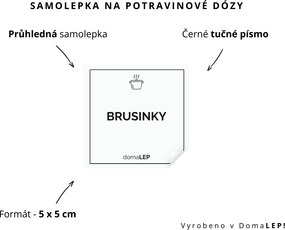 BRUSINKY - omyvatelná samolepka na dózu, výběr rozměrů Ø 5 cm / 5 x 5 cm / 6 x 8 cm | DomaLEP tvar: OBDÉLNÍK, barva: PRŮHLEDNÁ - ČERNÉ písmo, velikost: š. 6 cm x v. 8 cm – základní písmo