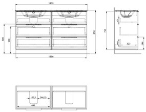 Sapho Sapho, CIRASA umyvadlová skříňka 139,6x75x46cm, 3x zásuvka, bílá lesk, CR141-3030-31