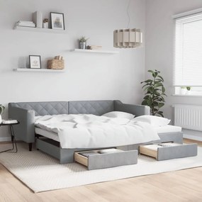 Válenda s přistýlkou a zásuvkami světle šedá 100x200 cm textil 3197467