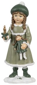 Zelená dekorace děvčátko se svíčkou a panenkou Children - 5*5*13 cm