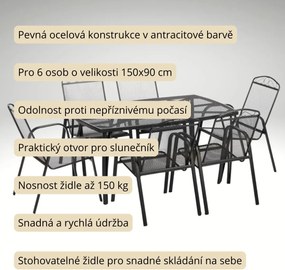 Vikio Zahradní jídelní kovový set pro 6 osob V126 antracit