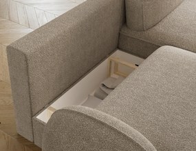 Rohová sedací souprava Tesalia s funkcí spaní a úložným prostorem, béžové bouclé, pravostranná