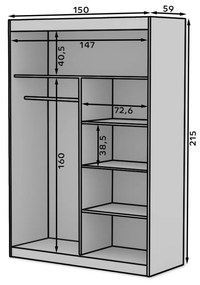 Šatní skříň s posuvnými dveřmi Esti - 150 cm Barva: Bílá