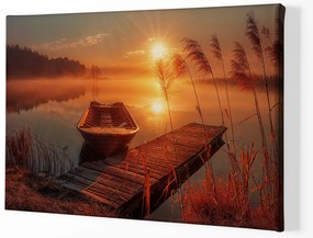 Obraz na plátně - Staré molo s loďkou při západu FeelHappy.cz Velikost obrazu: 40 x 30 cm