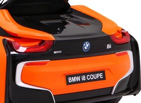 Ramiz Elektrické autíčko BMW i8 Lift oranžové + dálkové ovládání + pomalý rozjezd + 3bodové pásy + MP3 USB + LED