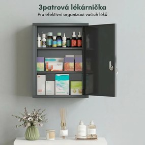 Lékárnička uzamykatelná se 3 přihrádkami, antracitová, 40 x 15 x 53,5 cm 834-554V01GB