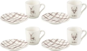 Set 4ks bílo-hnědý hrnek s jelenem v krabičce Coffee Deer - Ø 11*6 cm / 80ml