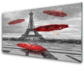 Obraz na skle Eiffelova Věž Paříž Deštník 125x50 cm