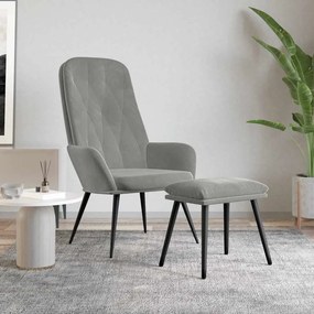 Relaxační křeslo s podnožkou světle šedé samet 3097619